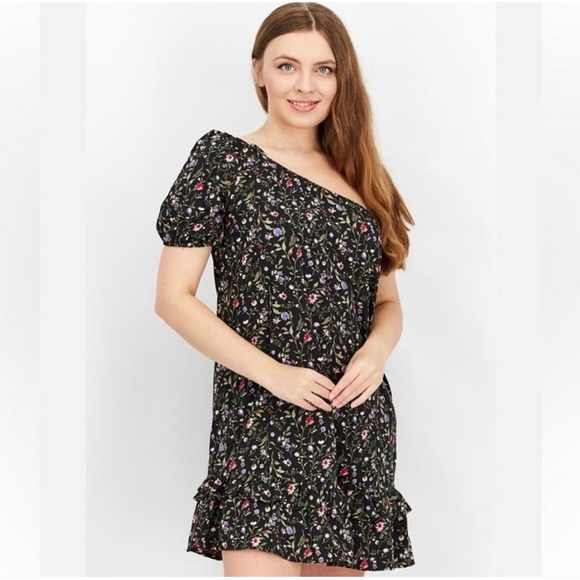 French Grey | Dresses | French Grey Morgan One Shoulder Floral Midi ...